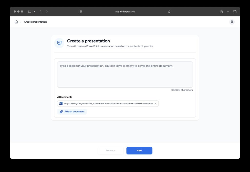 Generate PowerPoint with AI from any Word document - SlideSpeak