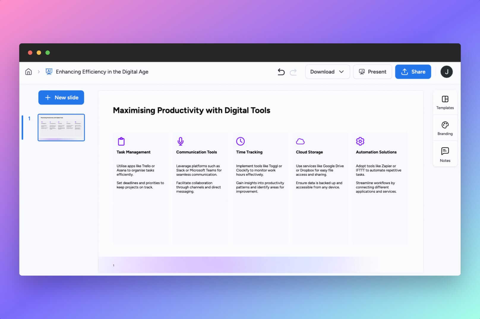 How do I create a single slide presentation? - SlideSpeak